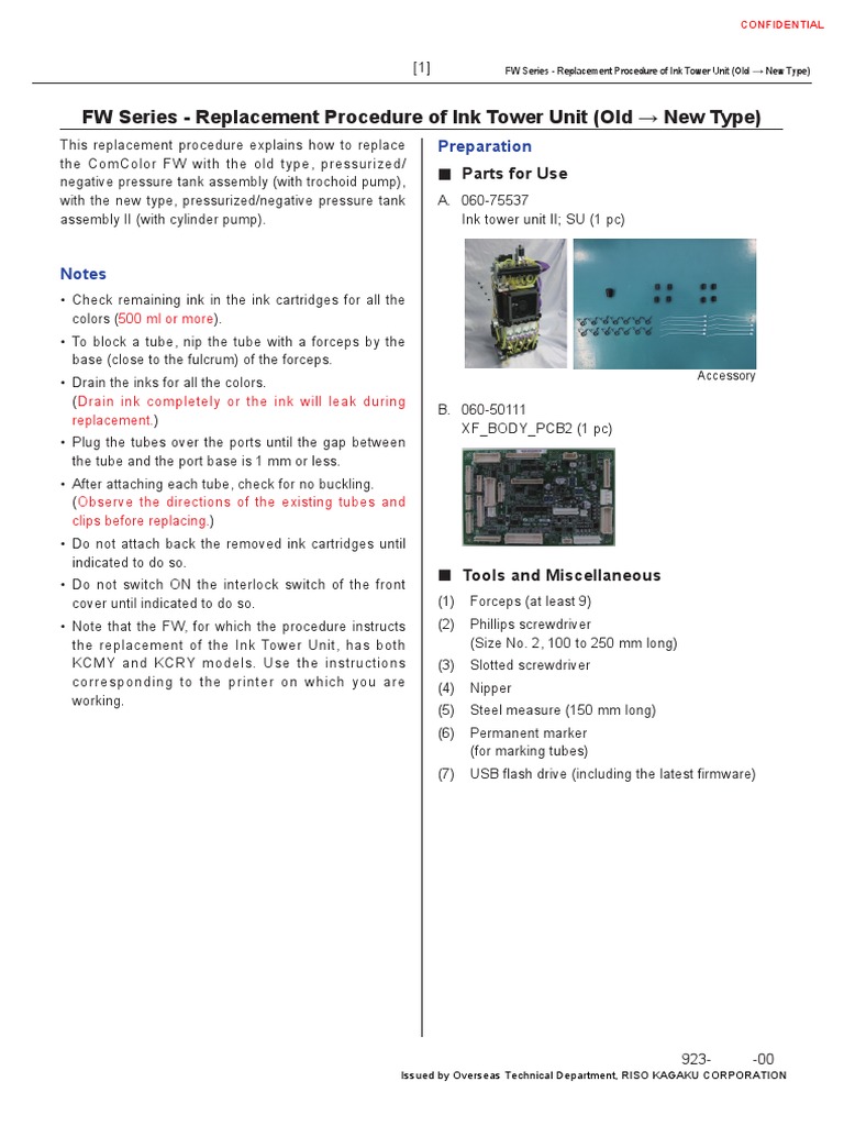 Replacement Procedure of Ink Tower Unit Old-New | PDF