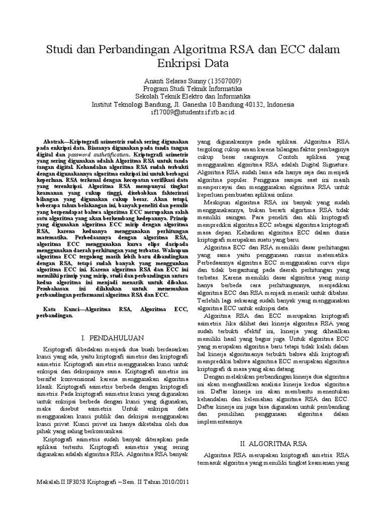 Makalah Alogaritma RSA Vs ECC | PDF | Teknologi & Rekayasa