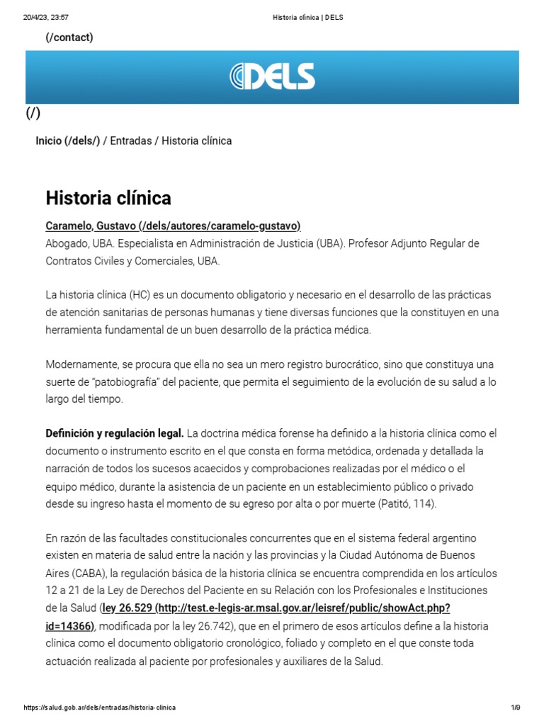 Historia Clínica: Definición y Regulación | PDF | Historial médico ...