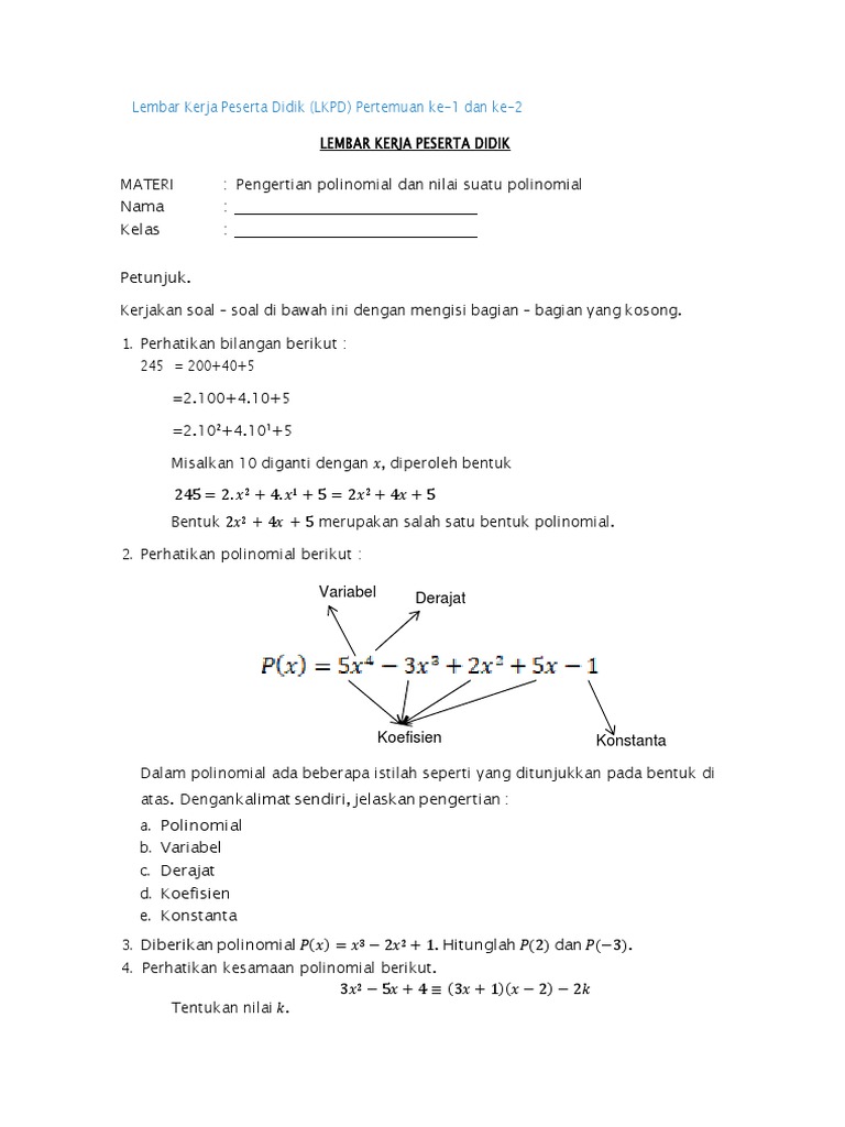 LKPD 1 Polinomial | PDF | Metode & Bahan Ajar