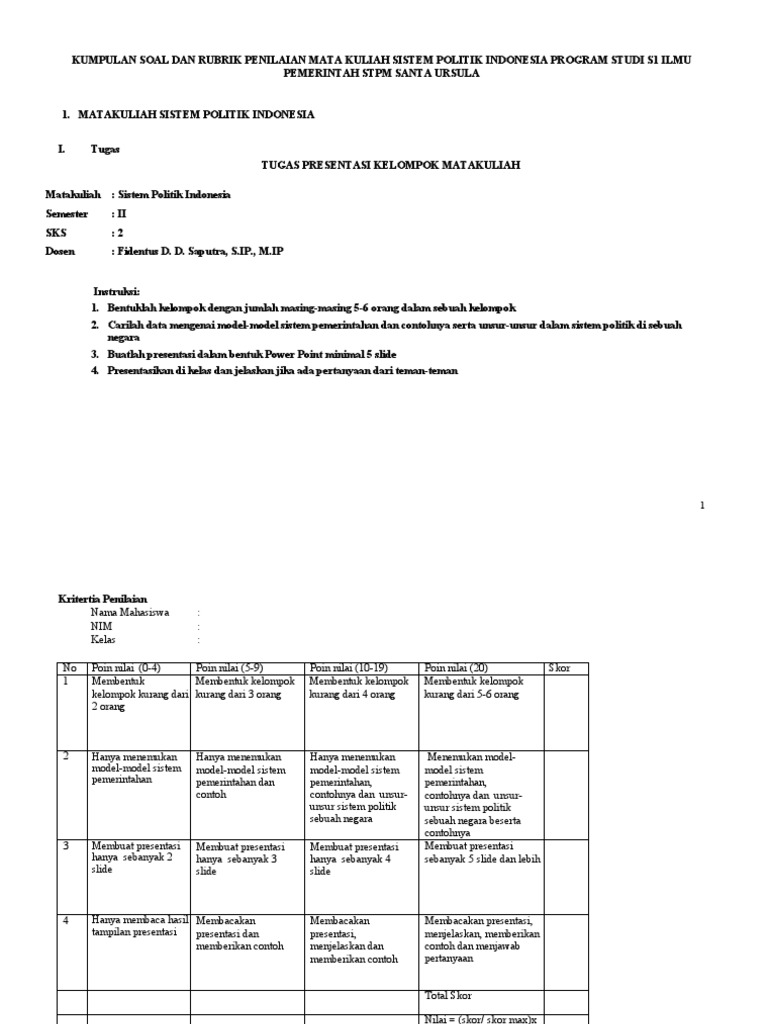 Rubrik Penilaian Matakuliah IP 2 | PDF