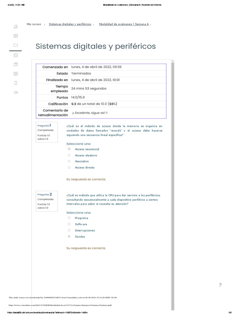 Modalidad de Ex Menes Semana 6 Sistema Periferico PDF | PDF | De entrada y salida ...