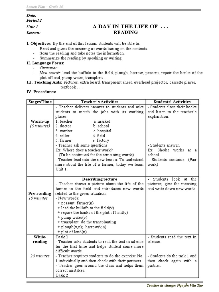 Unit 1 - A Day in The Life of - . . | PDF | Teachers | Lesson Plan