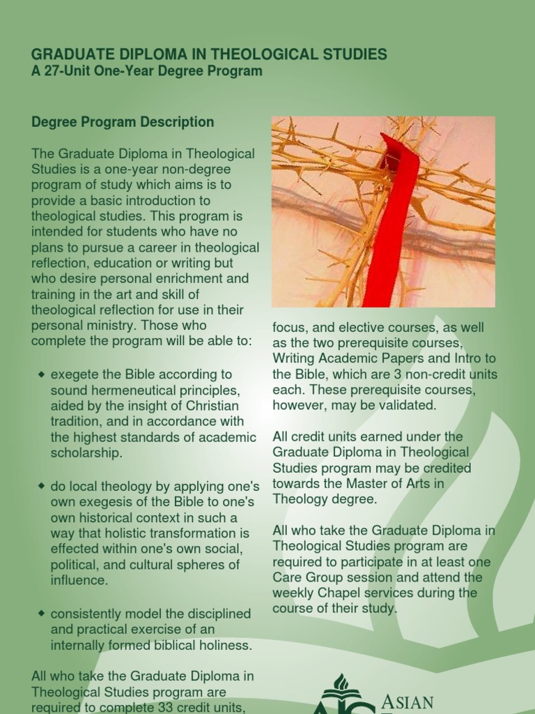 ATS Graduate Diploma in Theology Studies (G.Dip. TS) | PDF | Theology ...