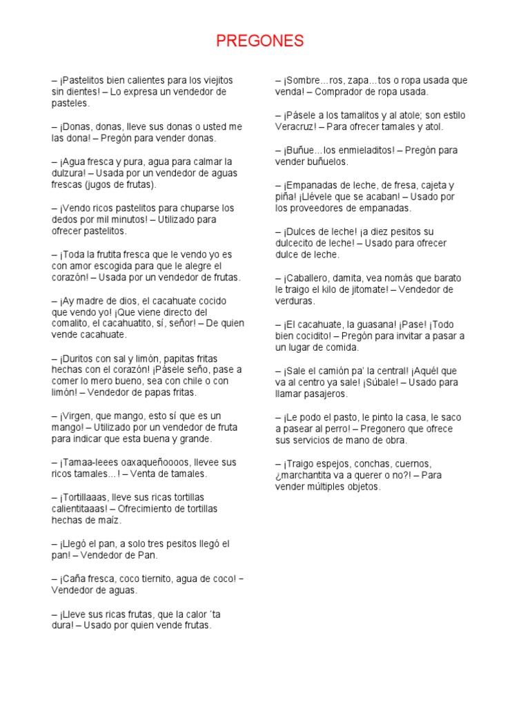 Pregones | PDF | Cocina americana | Alimentos