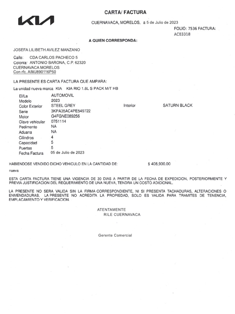 FACTURA KIA MOTORS Final | PDF