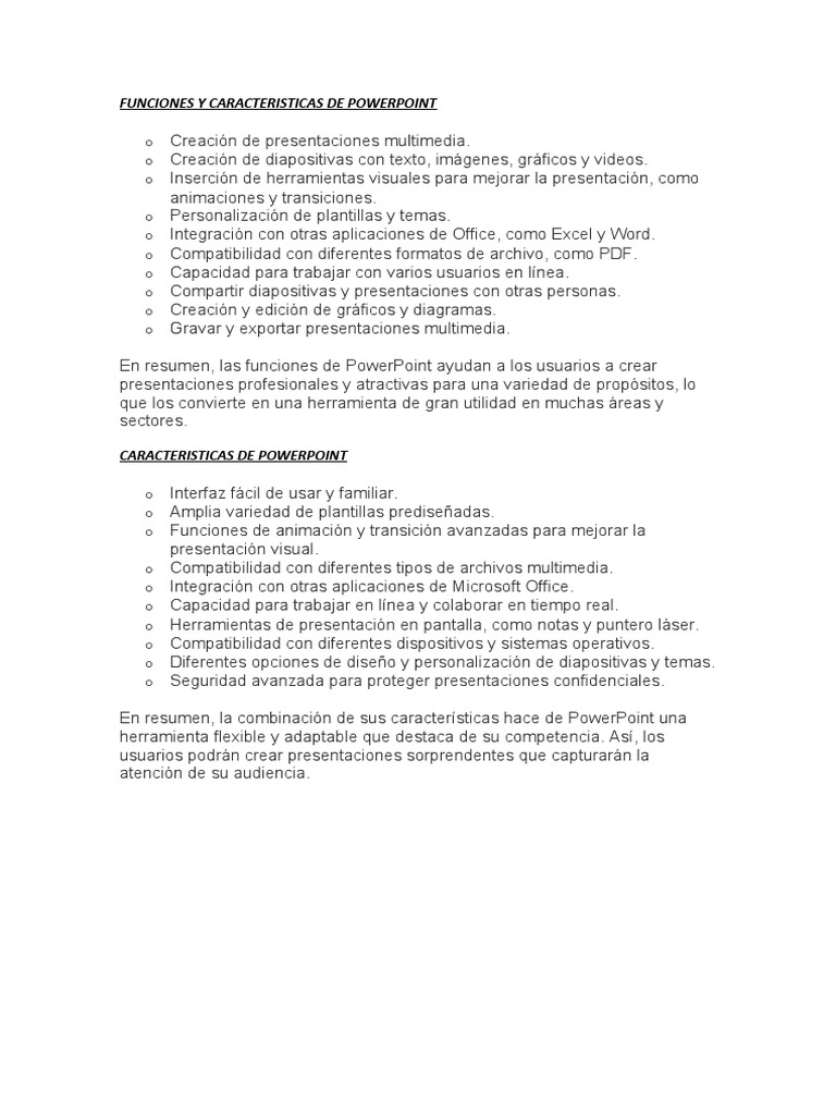 Funciones y Caracteristicas de Powerpoint | PDF