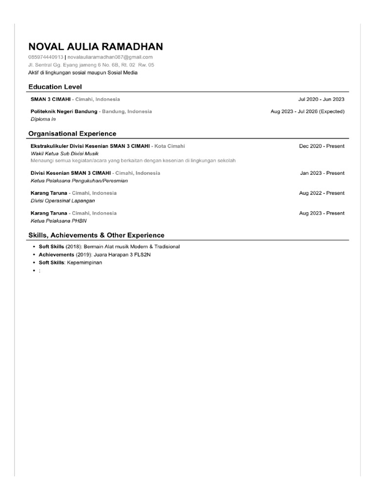 Noval Aulia Ramadhan CV | PDF