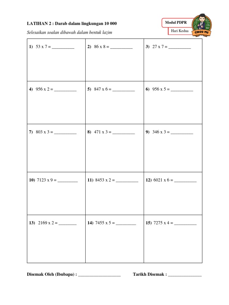 MODUL PDPR MATEMATIK Operasi Asas Tahun 3 Latihan Darab | PDF