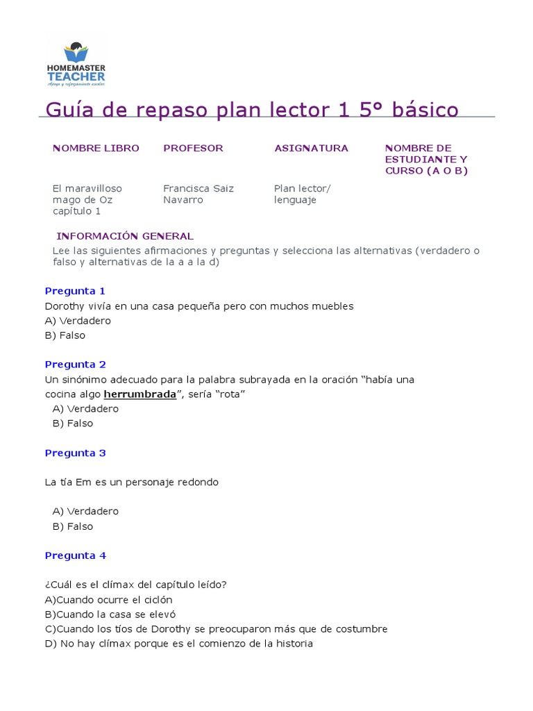 Tarea Repaso Plan Lector | PDF | Artes del Lenguaje y Comunicación