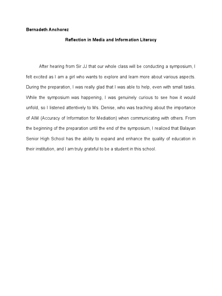 Reflection Aquino Mil Girls | PDF | Information Literacy | Information