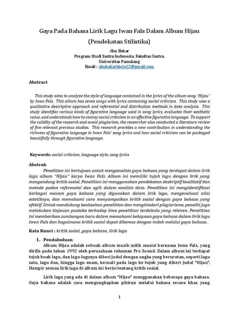 Gaya Bahasa Lagu Iwan Fals Dalam Album Hijau | PDF