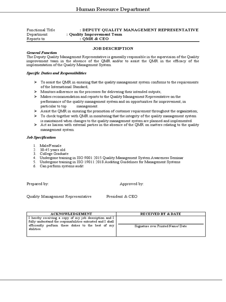 Deputy QMR | PDF