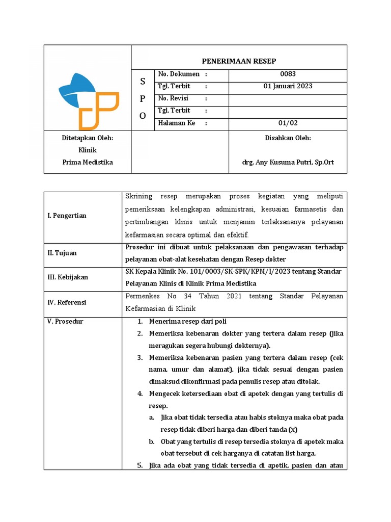 Format 0083 SPO - Penerimaan Resep | PDF