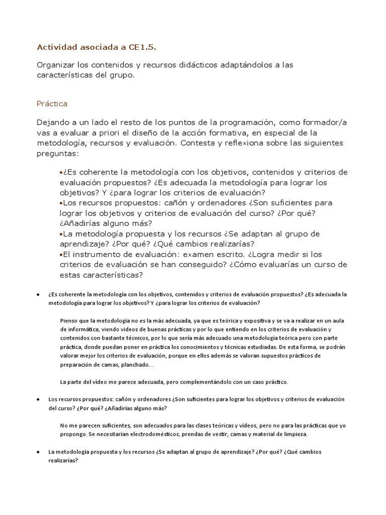 Actividad Asociada A CE1.5 | PDF | Evaluación | Cognición