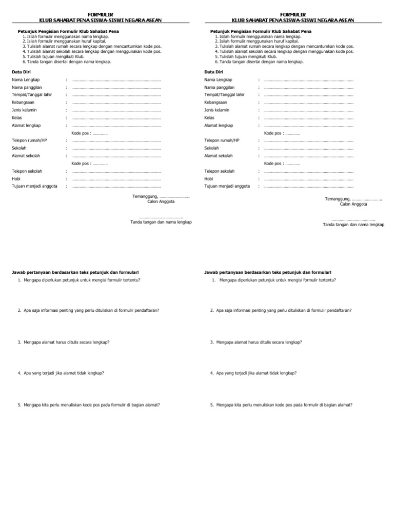 FORMULIR Klub Sahabat Pena | PDF