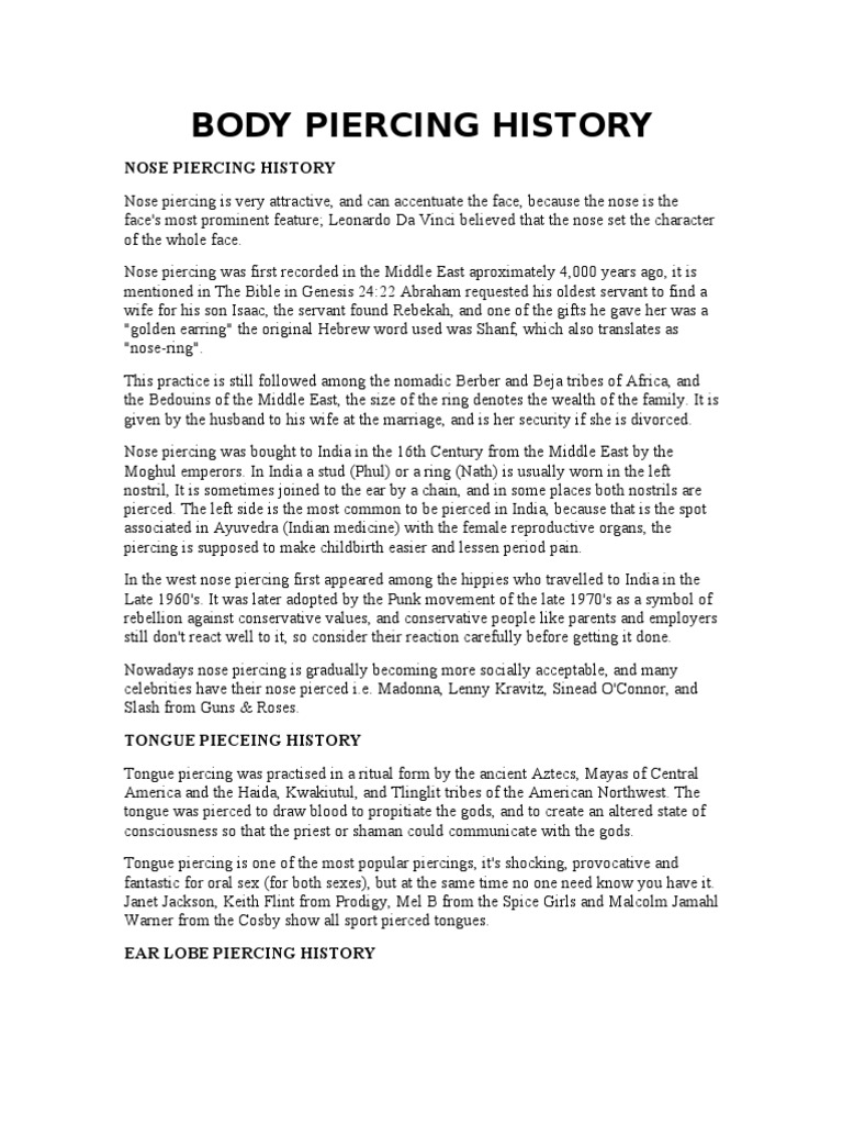Body Piercing History | PDF | Clitoris | Sex