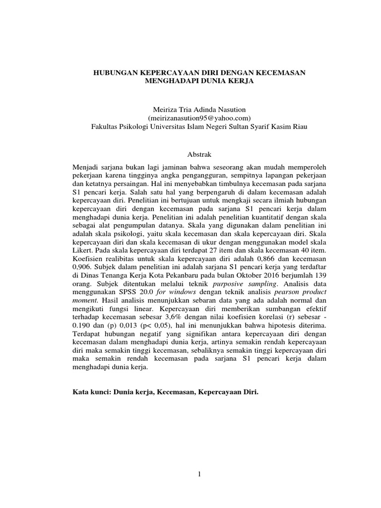 Hubungan Kepercayaan Diri Dengan Kecemasan | PDF