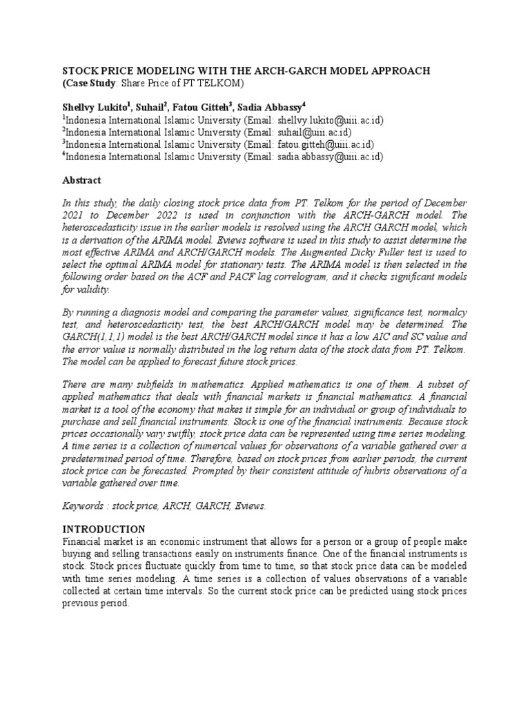 Stock Price Modeling With The Arch Garch Model Approach Pdf 