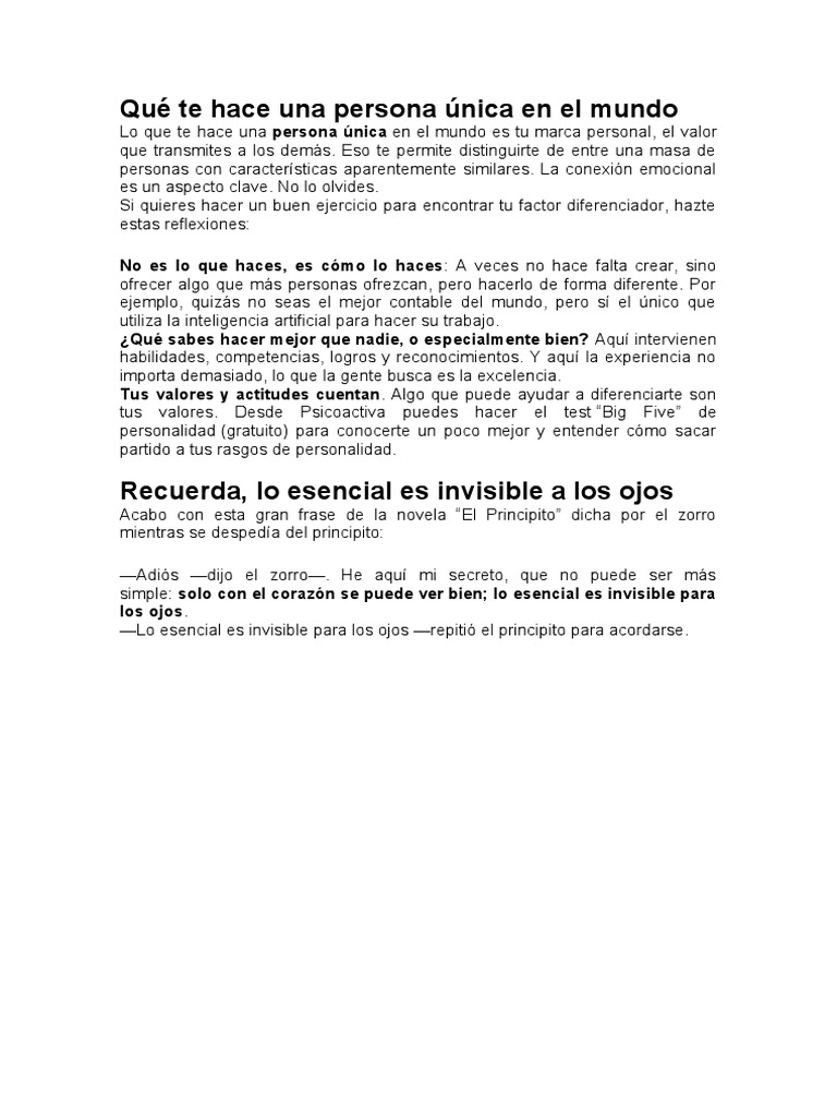 Qué Te Hace Una Persona única En El Mundo Pdf