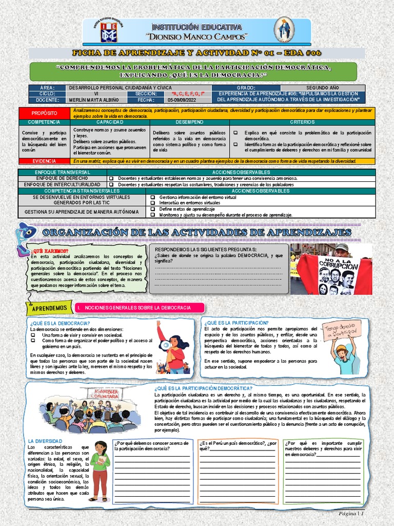 Ficha de Aprendizaje-Actividad 01 - Exp 06 DPCC Vi Ciclo | PDF | Ciencias sociales
