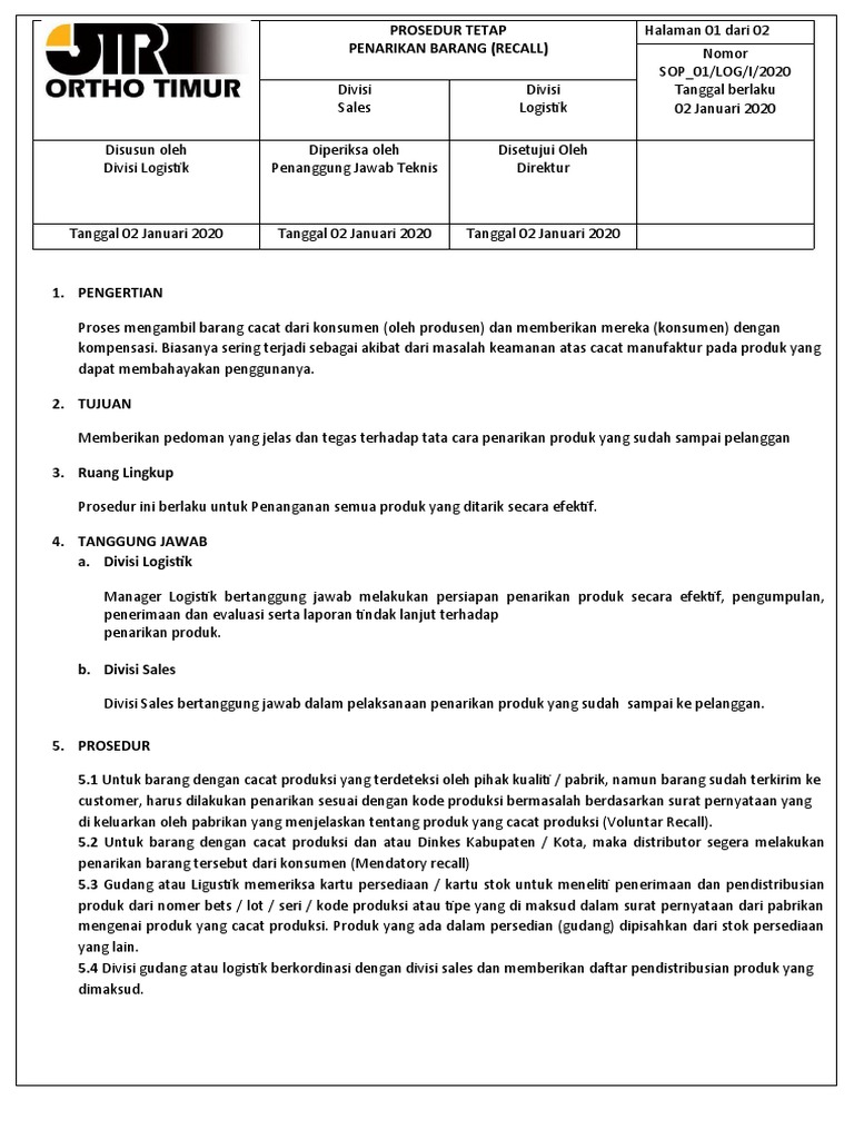 Form Recall PT ORTHO TIMUR | PDF | Bisnis | Pengelolaan Keuangan & Uang