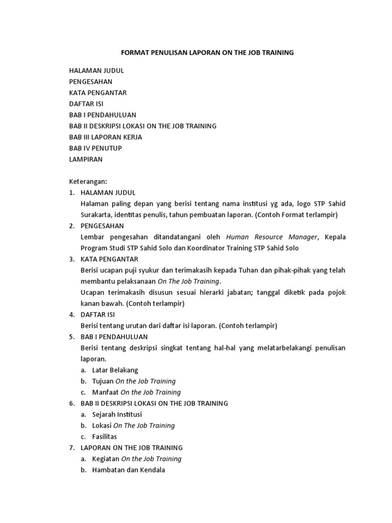 Format Penulisan Laporan OJT | PDF