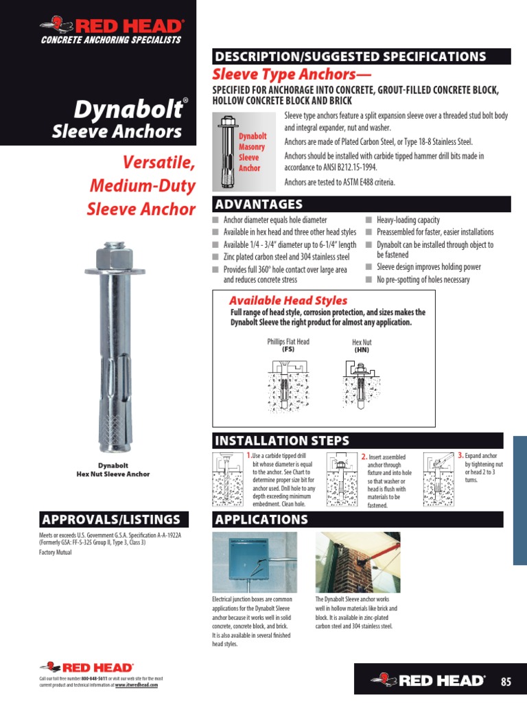 Dynabolt Performance Data | PDF | Screw | Building Engineering