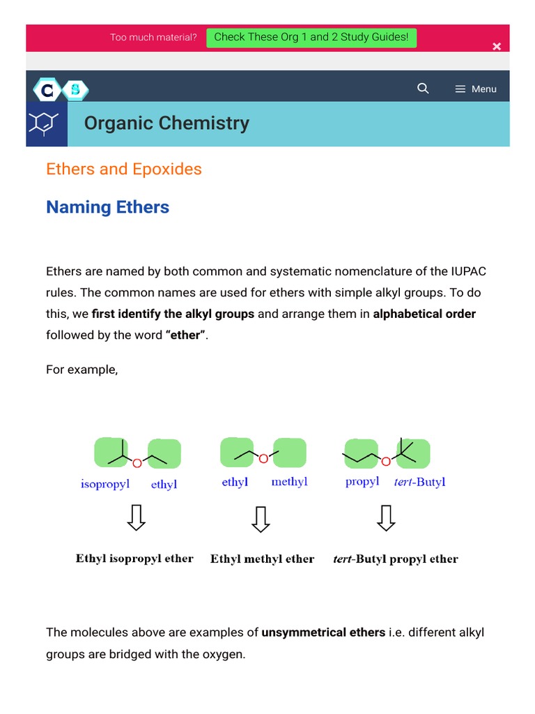 Naming Ethers - Chemistry Steps - 1660645071113 | PDF | Ether | Molecules
