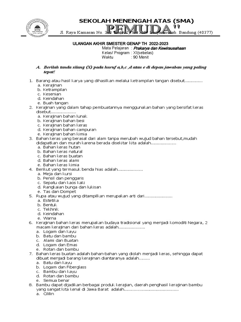Soal Ukk Pkwu SMT Genap 2022-2023 | PDF