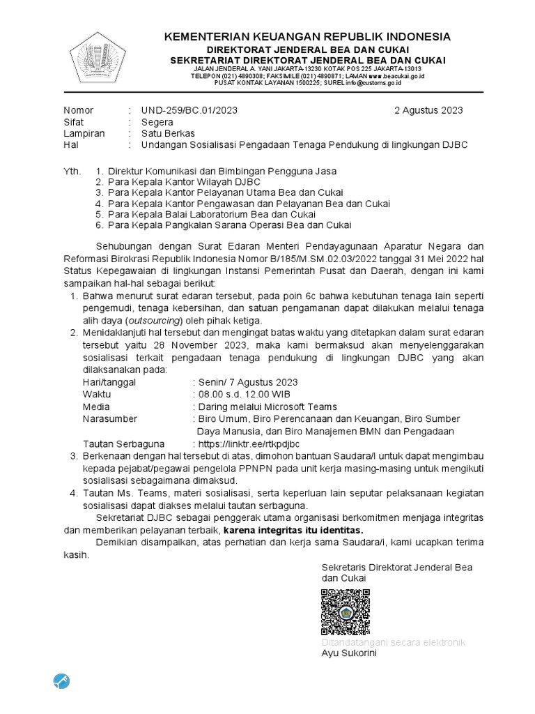 Sosialisasi Pengadaan Tenaga DJBC | PDF