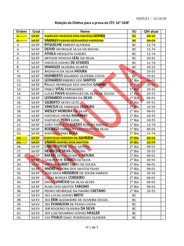 Efetivo para Prova do CFC 16º GMF | PDF