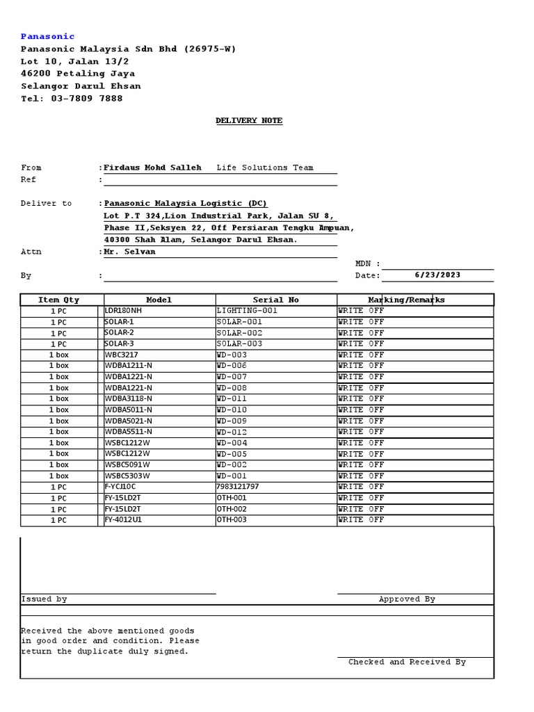 Delivery Note - CSE - 200522 | PDF | Malaysia