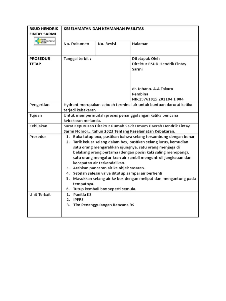 SOP Penggunaan Hydrant | PDF