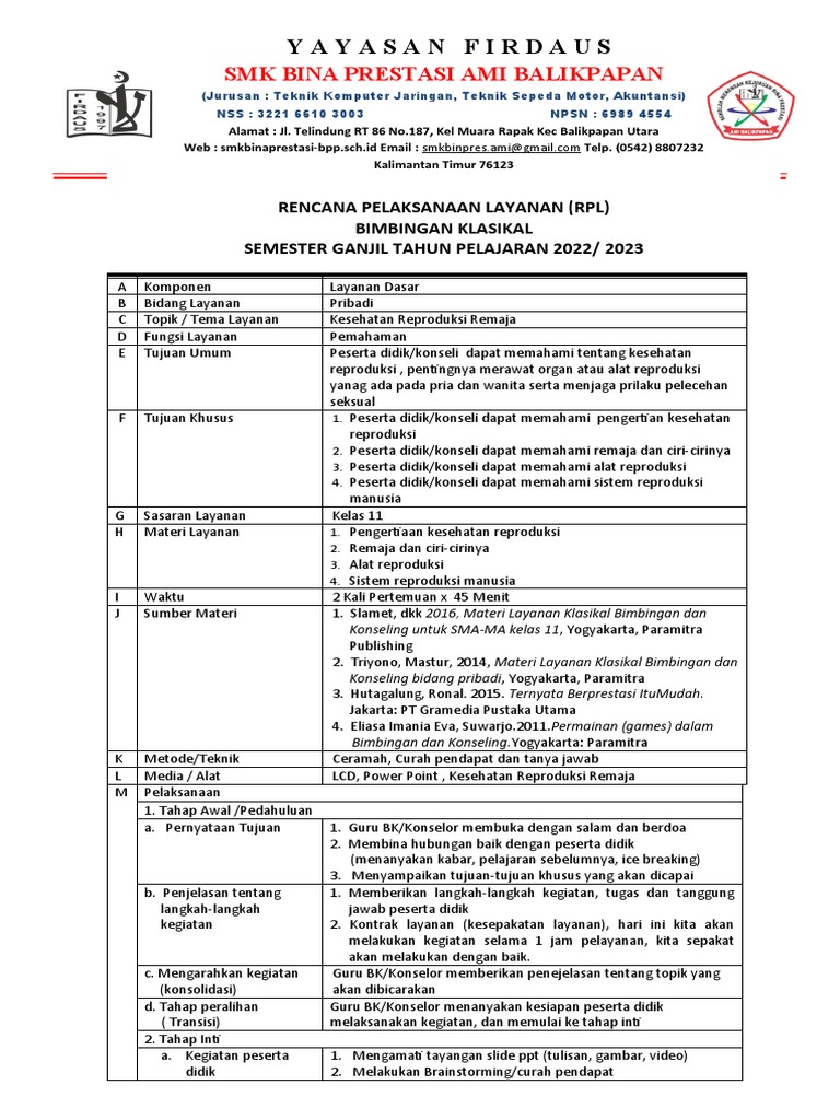 RPL Kesehatan Reproduksi Remaja (Genap) | PDF
