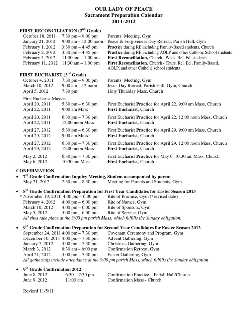 SP Calendar | PDF | Religion & Spirituality