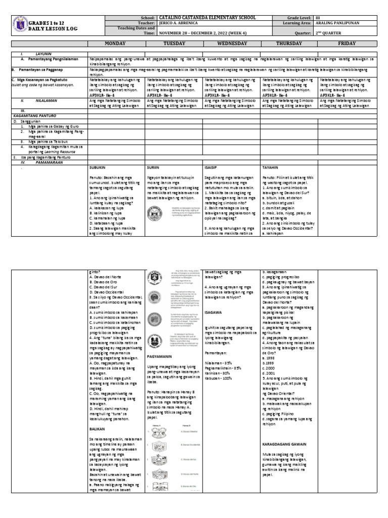 Dll Araling Panlipunan 3 q2 w4 | PDF