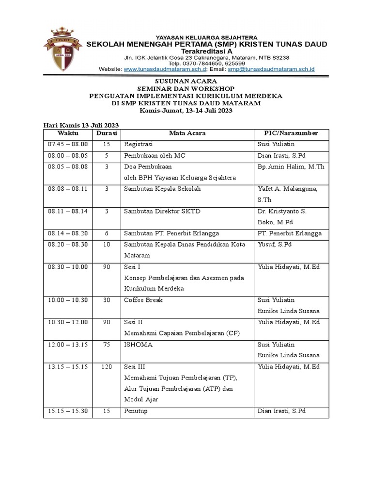Rundown Seminar Ikm Smpk Td | PDF