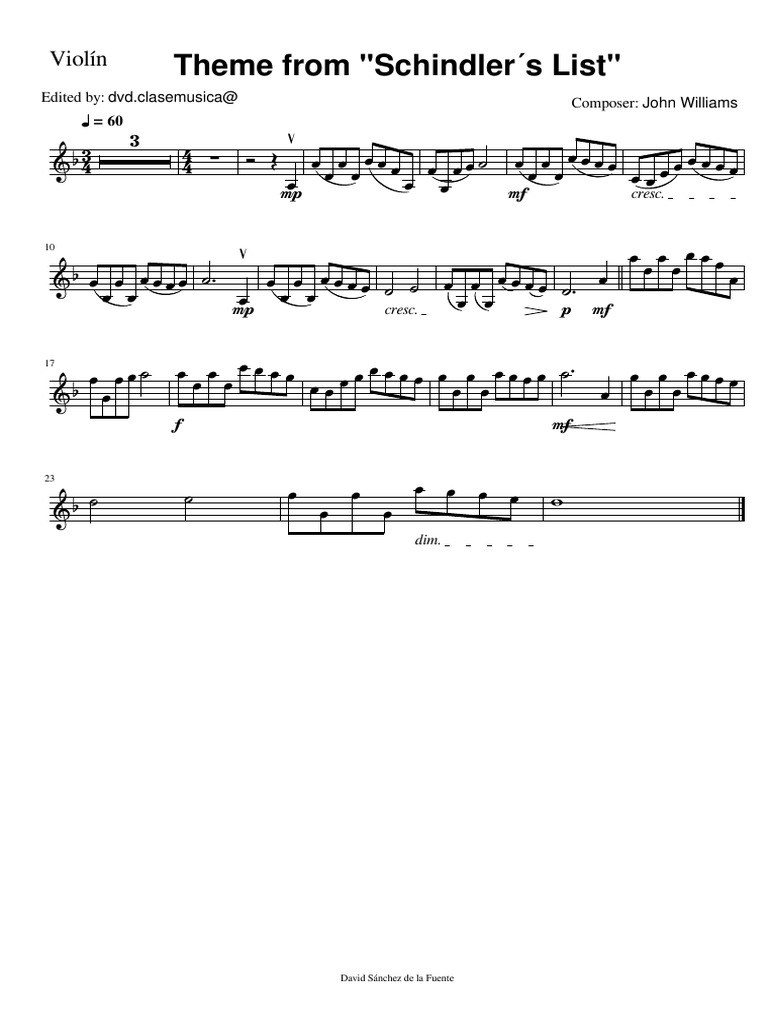 Violin Sheet: Schindler's List Theme | PDF