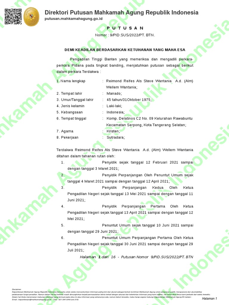 Putusan 9 Pid - Sus 2022 PT BTN 20230731172400 | PDF