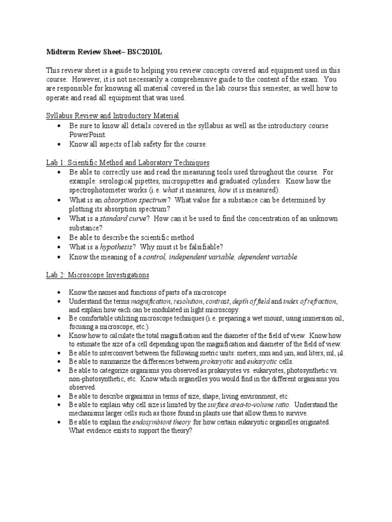 Midterm Review Sheet - SP23 | PDF