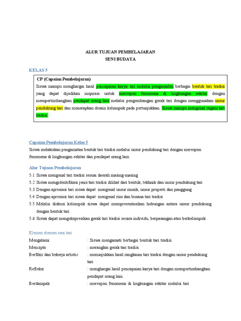 Alur Tujuan Pembelajaran SBDP Print | PDF