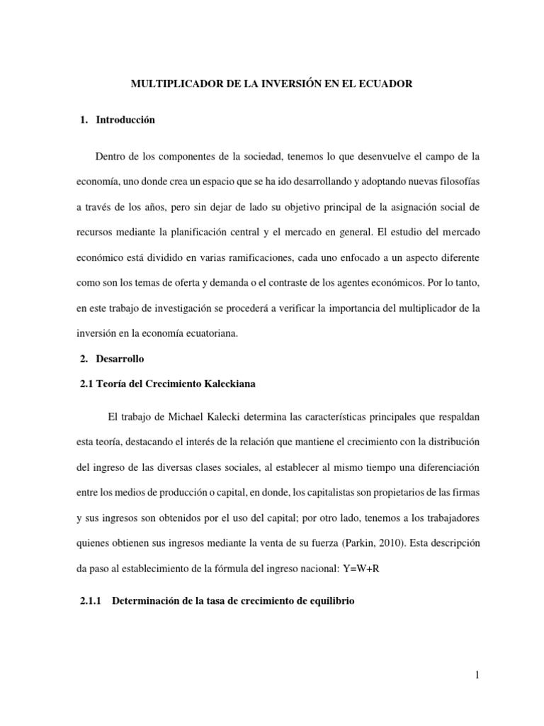 Multiplicador de Inversion en Ecuador | PDF | Inversiones | Ecuador