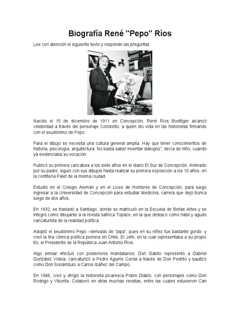 Biografía René Cuestionario Cuarto Basico Word | PDF