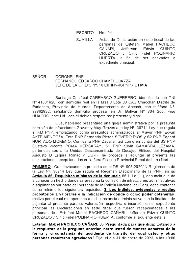 Escrito Anexando Declaraciones | PDF | Semáforo | Seguro de vehículo