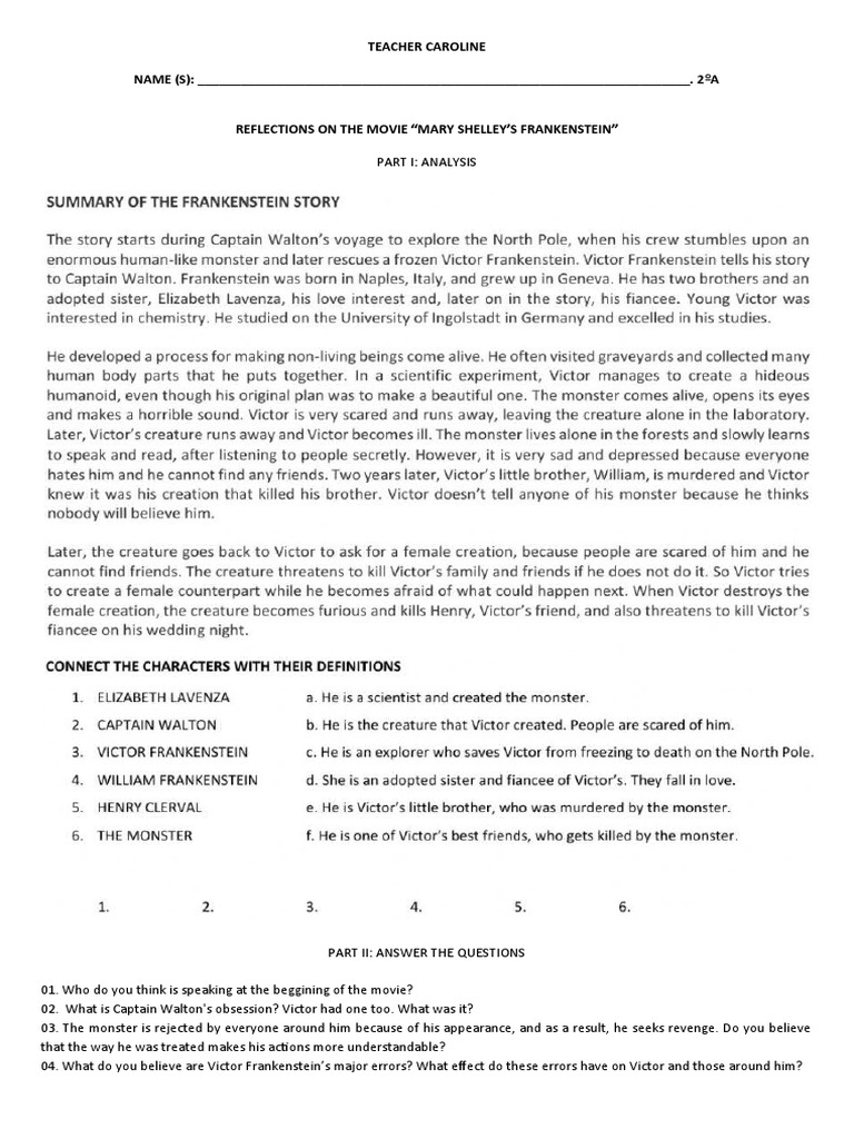 Exercises Frankenstein | PDF