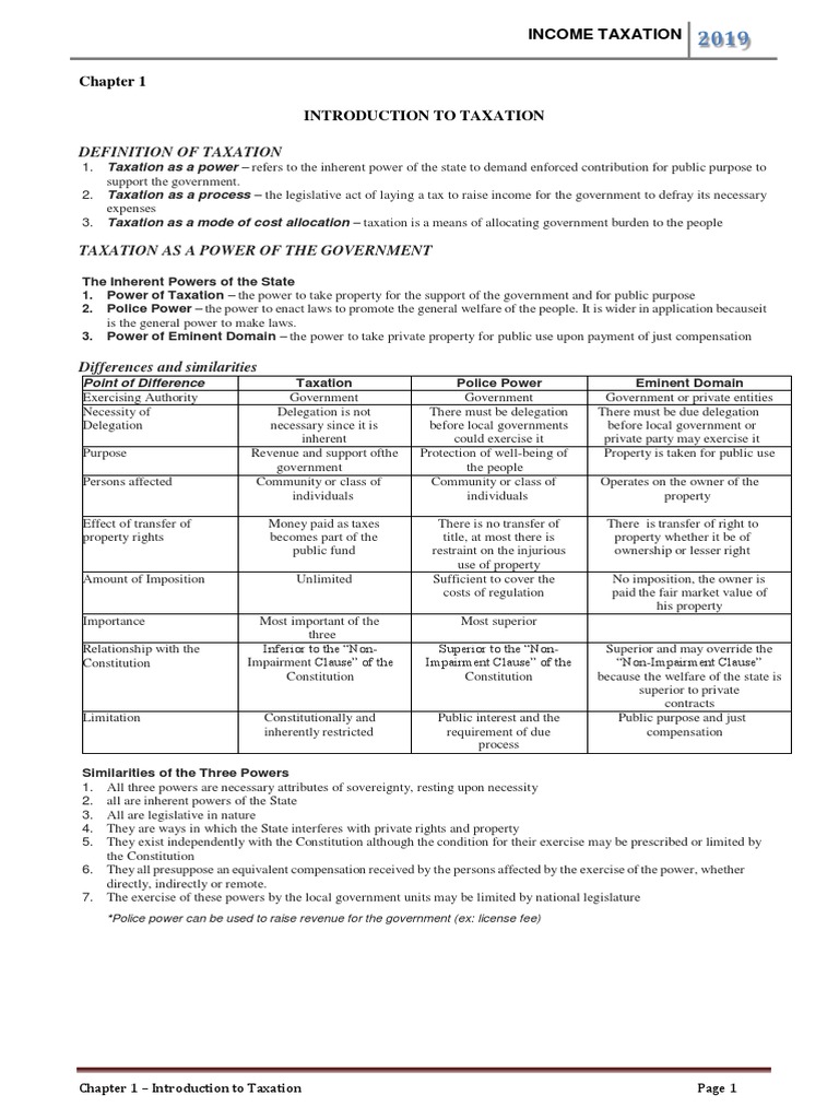 TAX-01 Chapter 1 - Introduction To Taxation | PDF | Finance & Money ...
