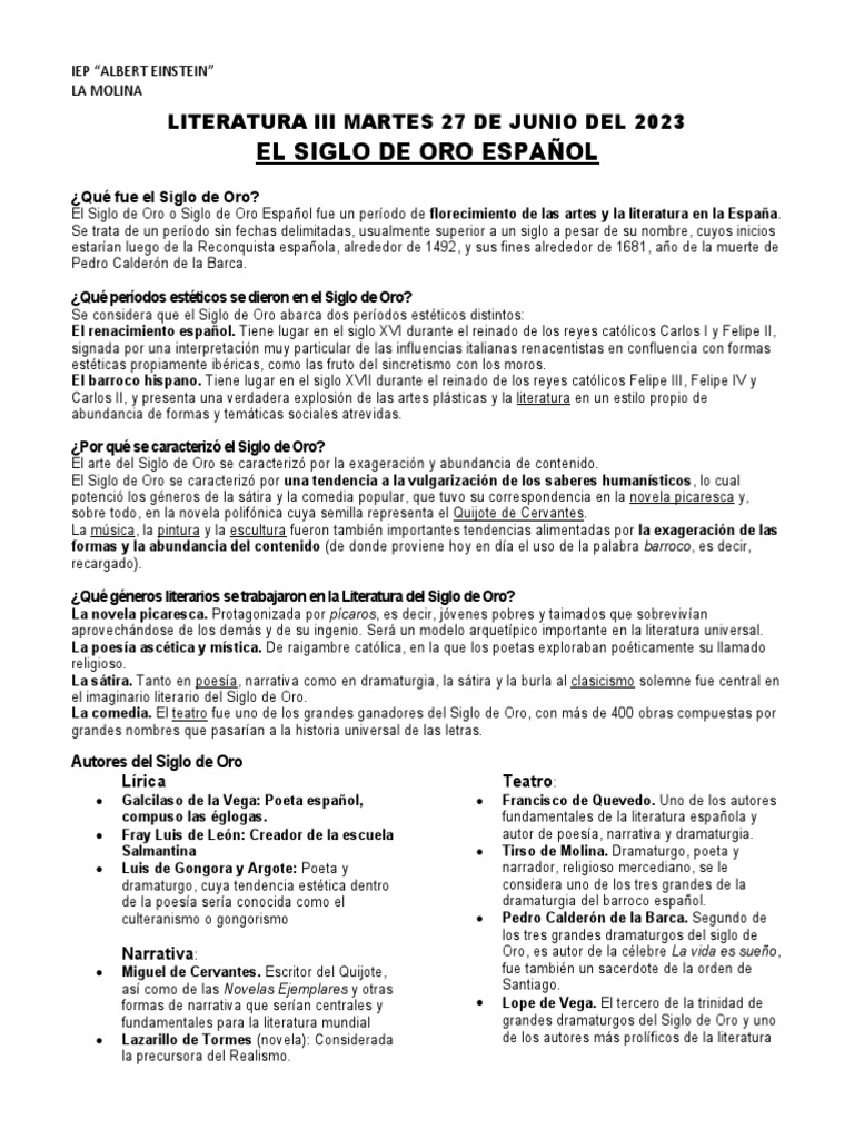 El Siglo de Oro Español: Arte y Literatura | PDF | Ficción general