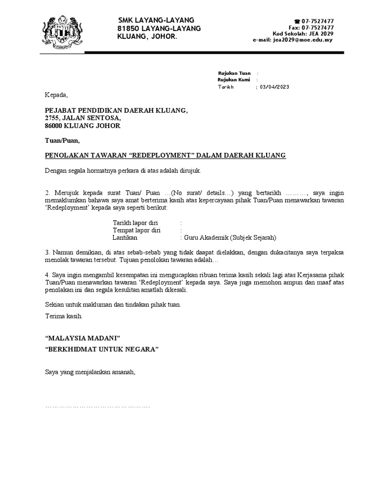 Surat Penolakan Redeployment | PDF