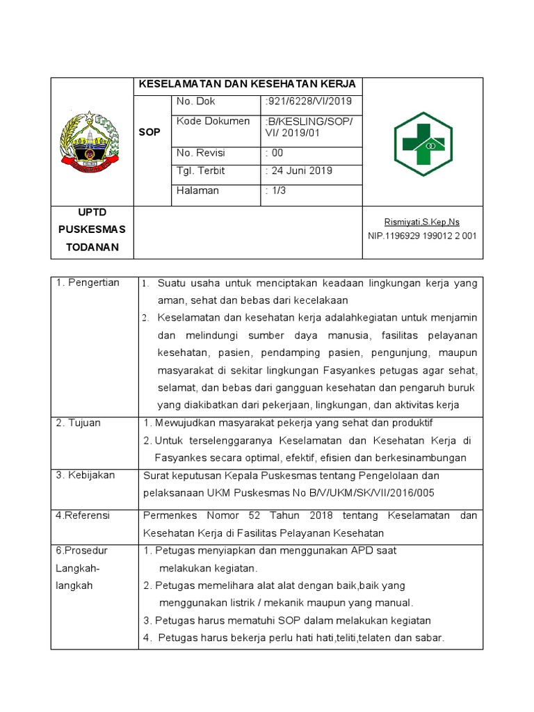 Sop-K3 Puskesmas | PDF